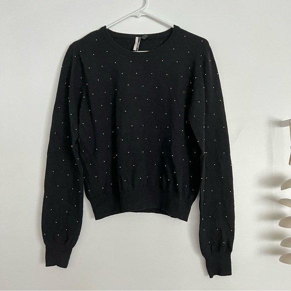 Topshop | Sweaters | Topshop Gold Beaded Black Knit Sweater Dotted ...